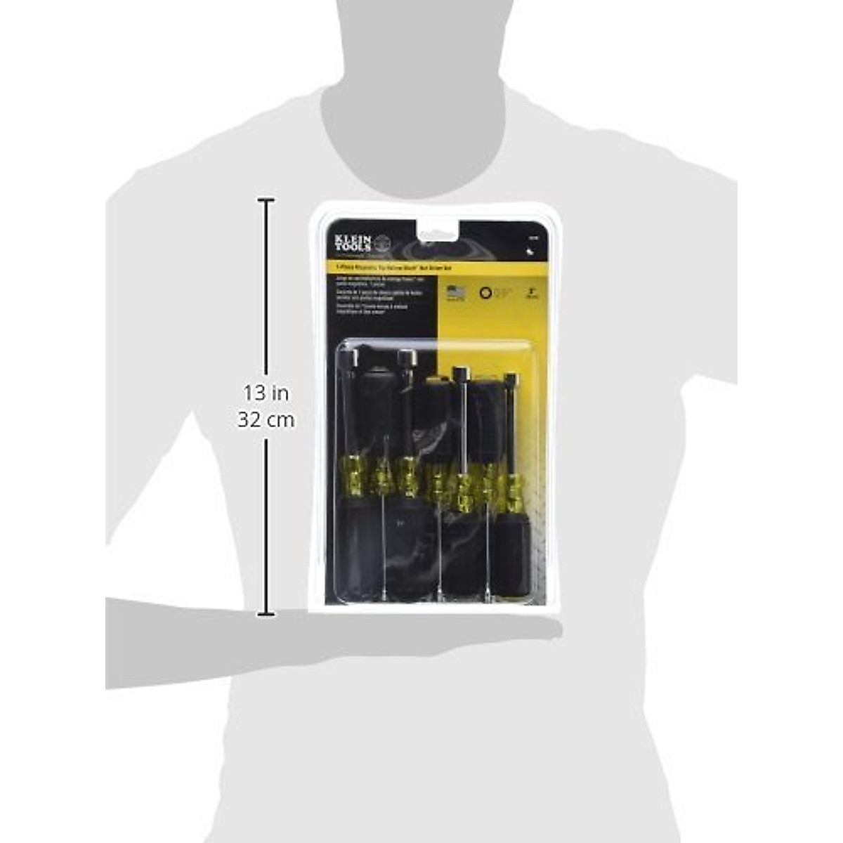 Klein Tools 631M Tool Set, Made in USA, Magnetic Nut Drivers Sizes 3/16, 1/4, 5/16, 11/32, 3/8, 7/16 and 1/2-Inch on 3-Inch Full Hollow Shaft, 7-Piece