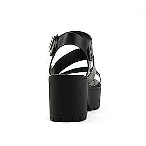 Soda ACCOUNT ~ Women Open Toe Two Bands Lug sole Fashion Heel Sandals with Adjustable Ankle Strap (Black, numeric_7)