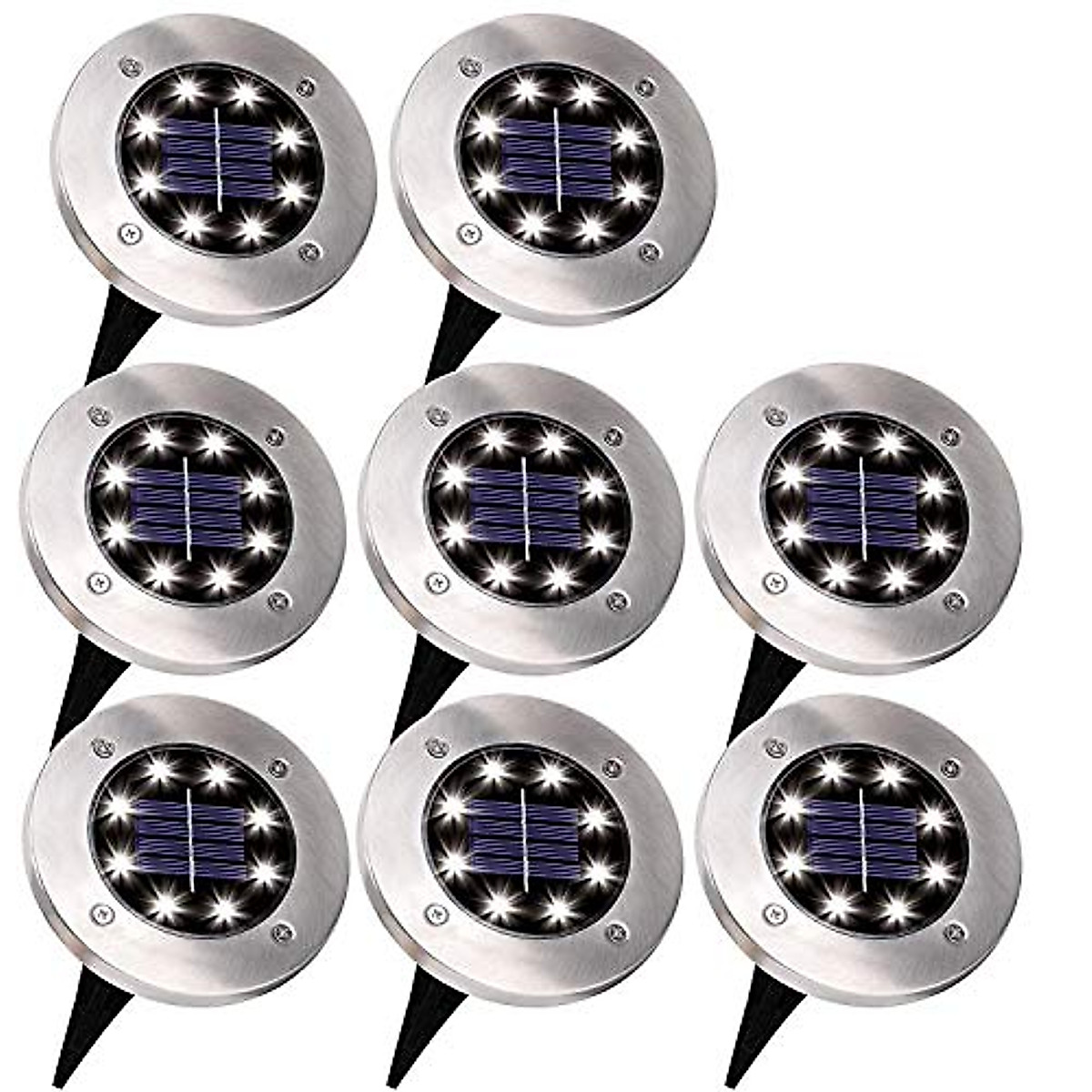 Neo LOONS Solar Ground Lights, 8 LED Outdoor In-ground Light Solar Disk Garden Lights with Light Sensor for Yard Patio Pathway Lawn Driveway Walkway-White (8 Pcs)