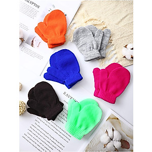 6 Pairs Winter Warm Knitted Mittens Gloves Stretch Mittens for Christmas Party Kids Toddler Supplies (Gray, Orange, Purple, Royal Blue, Blue, Rosy)
