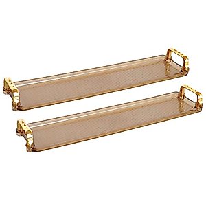 XingZhuo 15.8 ×4 '' Acrylic Serving Tray with Gold Handles, Modern Design Trendy, Coffee Tray Coffee Table Tray, Breakfast Fast Food Appetizers Serving Tray, Trays for Serving Party,2 Pack