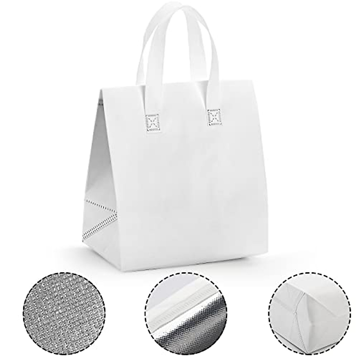 ZENFUN Set of 25 Insulated Take Away Bags, Small Insulated Cooler Bag Grocery Bags, White Thermal Bags for Hot&cold Frozen Food, Food Delivery, 9.5 x 6 x 10 Inches
