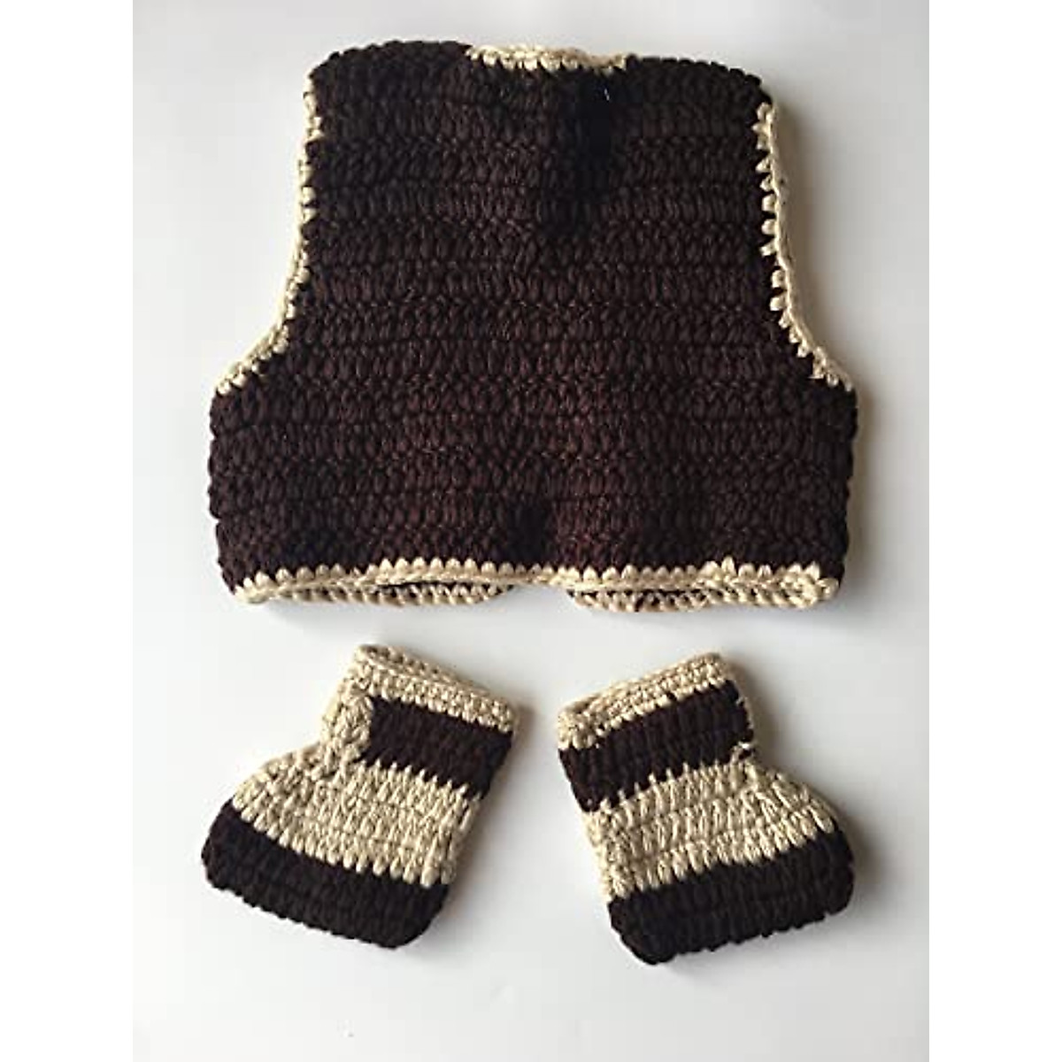 Pinbo Newborn Baby Photography Prop Crochet Knitted Cowboy Vest Shoes Coffee