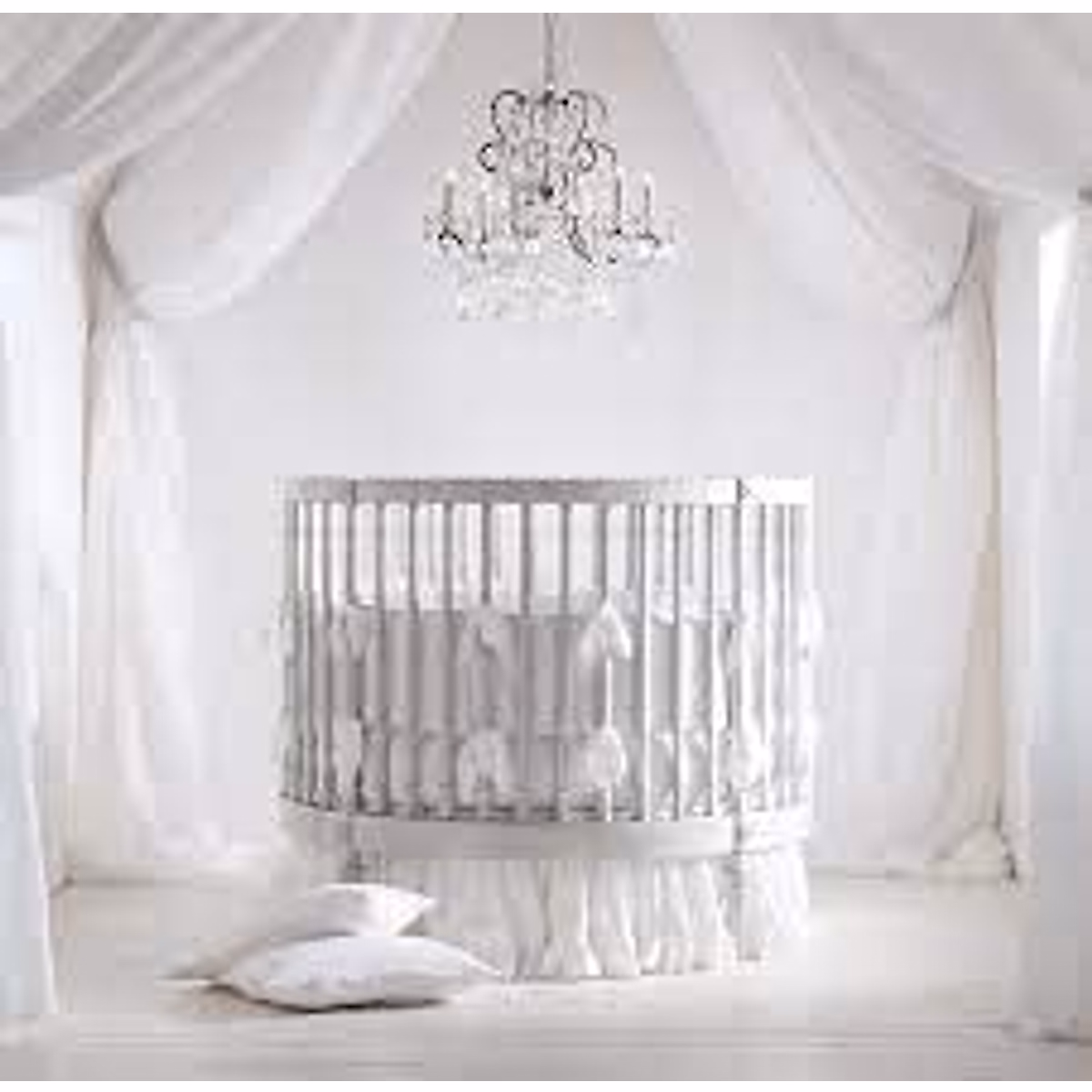 Dainty Homes 4 Piece Small Nursery Round Bedding Set 600TC 100% Egyptian Cotton - 1 Small Blanket, 1 Pillowcase, 1 Fitted Sheet 9'' Deep, 1 Small Skirt 19'' Drop - Solid White