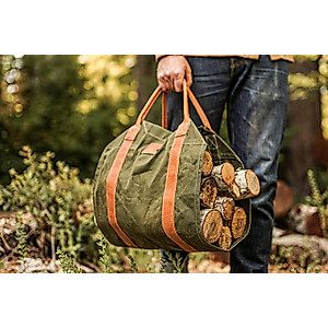 1844 Helko Werk Germany Frontier Collection Canvas Log Carrier - Firewood Holders and bags for Fireplace Logs - Made in USA (Log Carrier Green) #8755G