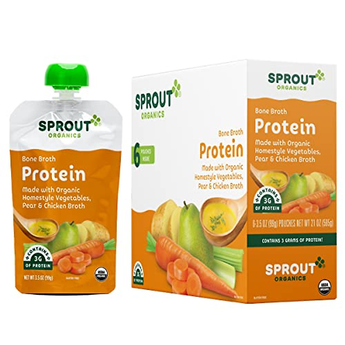 Sprout Organic Baby Food, Stage 2 Pouches, Homestyle Vegetables and Pear with Chicken Broth, 3.5 Oz Purees (Pack of 12)