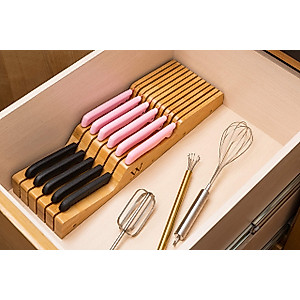 W Selections Bamboo Knife Drawer Organizer Block - Kitchen Storage Holder for Knives Organization - Saves Counter Drawer Space for Home Cooking Chef - Organic Moso Bamboo Tray of Premium Quality