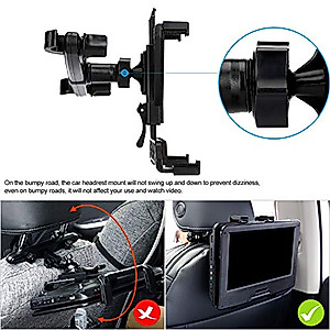 YOOHOO Car Headrest Mount, Tablet Headrest Holder, 360° Rotating Adjustable Holder for All 7"- 13" Tablet iPad, 9'' DVD Player Holder for Car Backseat Seat Mount