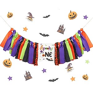 Halloween 1st Birthday High Chair Banner Girl Boy - Spooky One Banner Orange Purple Green Black Halloween Theme First Birthday Party Decorations, Pumpkin Spider Ghost Garland for Baby 1st Birthday