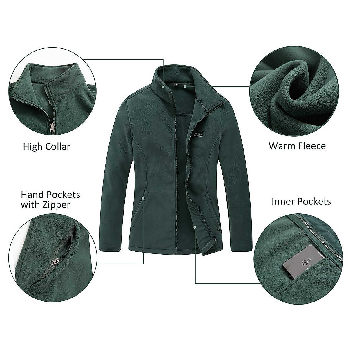 Diamond Candy Womens Winter Coat Waterproof Rain Jacket for Ski, 3 in 1 Fleece Jacket with Hood