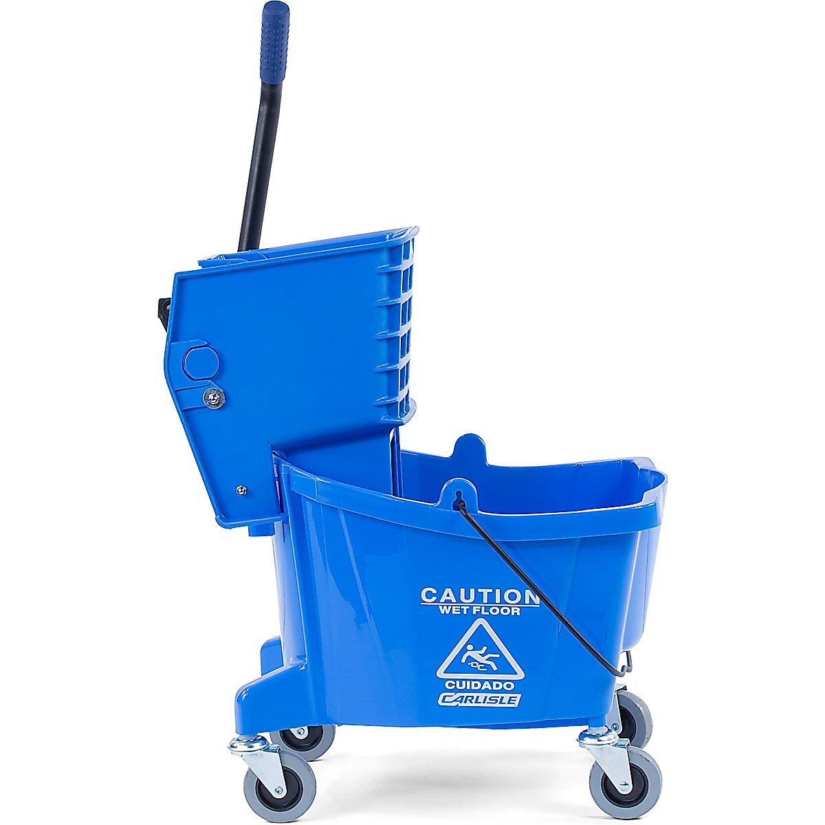Carlisle FoodService Products Mop Bucket with Side-Press Wringer for Floor Cleaning, Restaurants, Offices, And Janitorial Use, Polyproylene, 26 Quarts, Blue