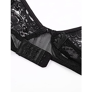 renvena Women's Lace Floral Portrait Open Tip Bra Wire-Free Unlined Push-up Triangle Bralette Top Nightwear Blacktype B X-Large