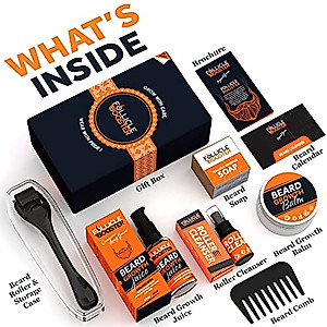 FOLLICLE BOOSTER Complete Beard Growth Kit - 6 in 1 - Coverup Your Patchy Beard in 12 Weeks - Roller, Serum Oil (1oz), Balm (1oz), Wash Soap, Cleanser and Comb