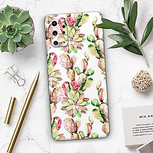 DesignSkinz Watercolor Cactus Succulent Bloom V2 Protective Vinyl Decal Wrap Skin Cover Compatible with The Samsung Galaxy S20 (Screen Trim & Back Glass Skin)