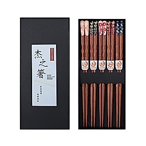 Cooking Wooden Japanese Chopsticks Reusable-Personalized Chopsticks Dishwasher Safe, Fancy Fun Sushi Easy Chopsticks