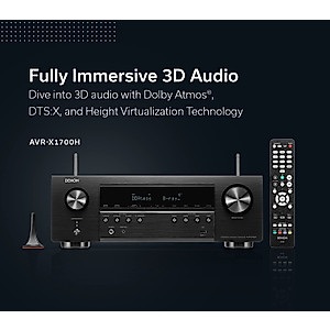 Denon AVR-X1700H 7.2 Channel AV Receiver - 80W/Channel (2021 Model), Advanced 8K HDMI Video w/ eARC, Full 3D Audio - Dolby Atmos, DTS:X, Wireless Streaming, Built-in HEOS, Amazon Alexa Voice Control