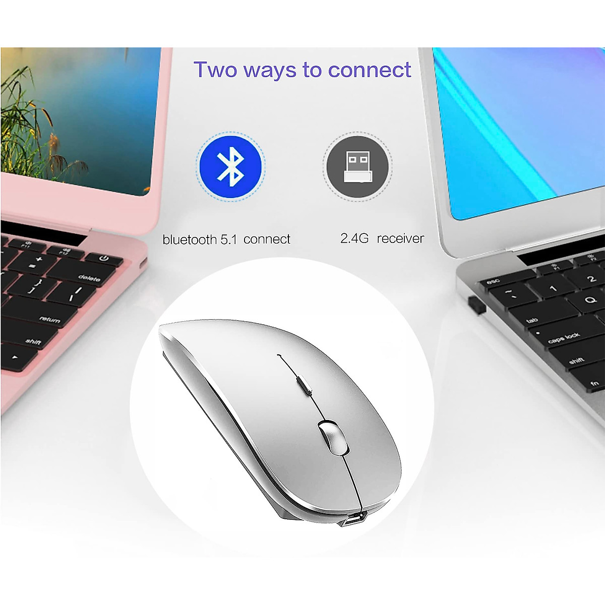PEIBO Rechargeable Bluetooth Mouse for Laptop iPad Pro Air MacBook Wireless Mac Chromebook Win8/11 Desktop Computer