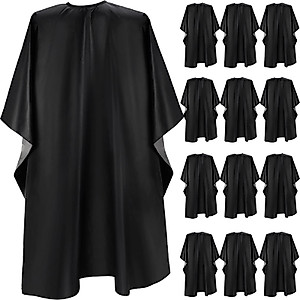 12 Pieces Barber Cape Large Hair Cutting Salon Cape Waterproof Shampoo Capes with Snaps Closure Anti Static Barber Client Cape Haircut Apron for Women Men Hairstylists Salon, Black