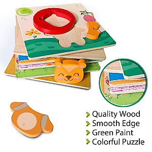 Wooden Toddler Puzzles, Montessori 6 Pack Animal Shape Jigsaw Puzzles for Child Kids Preschool Learning Educational Toys Gifts for 1 2 3 Year Old Boys Girls