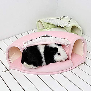 Balacoo Rat Hamster Bed Tunnel Winter Warm Fleece Small Pet Squirrel Hedgehog Chinchilla Rabbit Guinea Pig Bed House Cage Nest Hamster Accessories (Pink, Size S)
