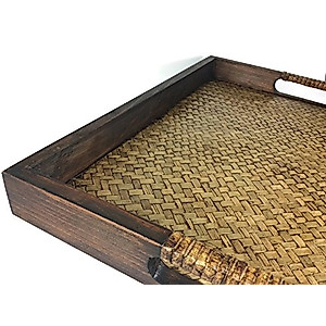 Serving Tray Wooden Handmade Bamboo Oriental Vintage Restaurant Wooden Handcraft 11.5 x 15 Inches