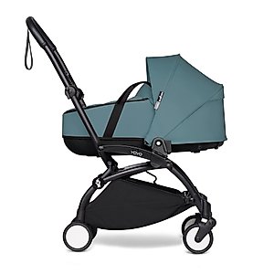 BABYZEN YOYO2 Black Frame + Aqua Bassinet - Includes Thick Double Mattress, Ventilated Shell & Canopy