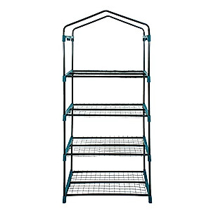 HOMGARDEN 4-Tier Mini Greenhouse Portable Plant Flower Shelf Tent w/PE Cover Roll-Up Zipper Door for Lawn Patio Garden Indoor Outdoors