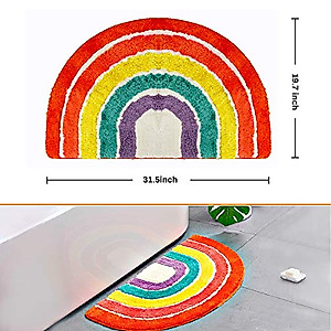 Bathroom Rugs, Jhua Half Round Area Rug Rainbow Indoor Floor Mat, Non Slip Half Circle Rug Fluffy Carpet, Soft Fuzzy Shaggy Throw Rugs for Living Room Bedroom Bathroom Kitchen Home Decor (31.5x19.7in)