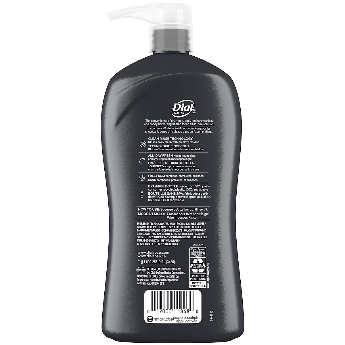 Dial Men 3in1 Body, Hair and Face Wash, Ultimate Clean, 32 Fl Oz