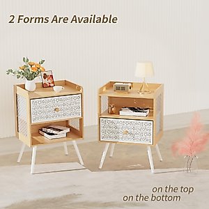 Iirios Nightstands Set of 2, End Table with Open Shelf, 2-Tier Night Stand with Adjustable Metal Floral Drawer, Night Stand for Bedroom Sofa Side Table, End Table, Bedside Table