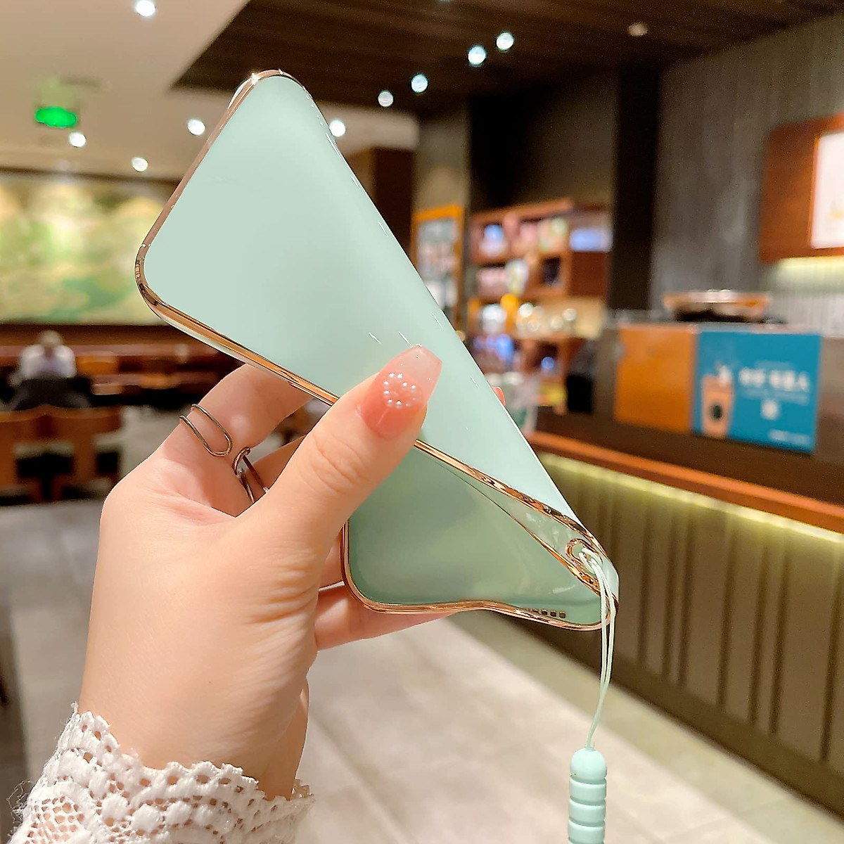 KuDiNi for Oneplus 8T Case, Oneplus 8T 5g Phone Case for Women Girls Electroplating Luxury Bling Aesthetic Trendy Pretty, Full Camera Soft TPU Protection Shockproof Cover for Oneplus 8T (Mint Green)