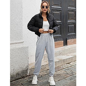 Gihuo Womens Cropped Quilted Puffer Jacket Lightweight Padded Coat Warm Puffy Coat Zip UP Bubble Coats with Pockets(Black-S)