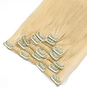 Clip in Hair Extensions Real Human Hair, Bleach Blonde Real Hair Extensions Clip in Human Hair, 7 Pieces 70G Double Wefts Remy Human Hair Clip in Extensions 16 Inch Clip-ins for Fine Hair Women