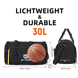 SKYSPER Sports Bag Small Gym Duffel Bag for Men Women with Wet Compartment & Shoe Compartment,Carry on Travel Duffel Bag Overnight for Weekend Swimming Training Yoga Black