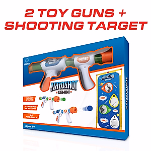 USA Toyz Astroshot Gemini Shooting Games for Kids - 2pk Soft Foam Ball Popper Toy Foam Blasters and Guns, 2-Player Toy Guns Set with Standing Shooting Target and 24 Soft Foam Balls