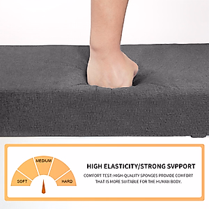 ROFIEJOX Bench Cushion 45 inch - Imitation Linen Fabric, Indoor Outdoor Long Seat Furniture, High-Density Foam, Non-Slip Design for Window Patio Garden, (45x18x3) Charcoal Gray