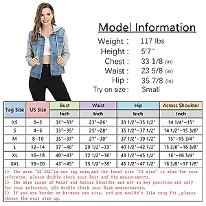 MISS MOLY Women's Casual Hoodie Denim Jacket Jean Jackets Coats W Pockets Light Blue M