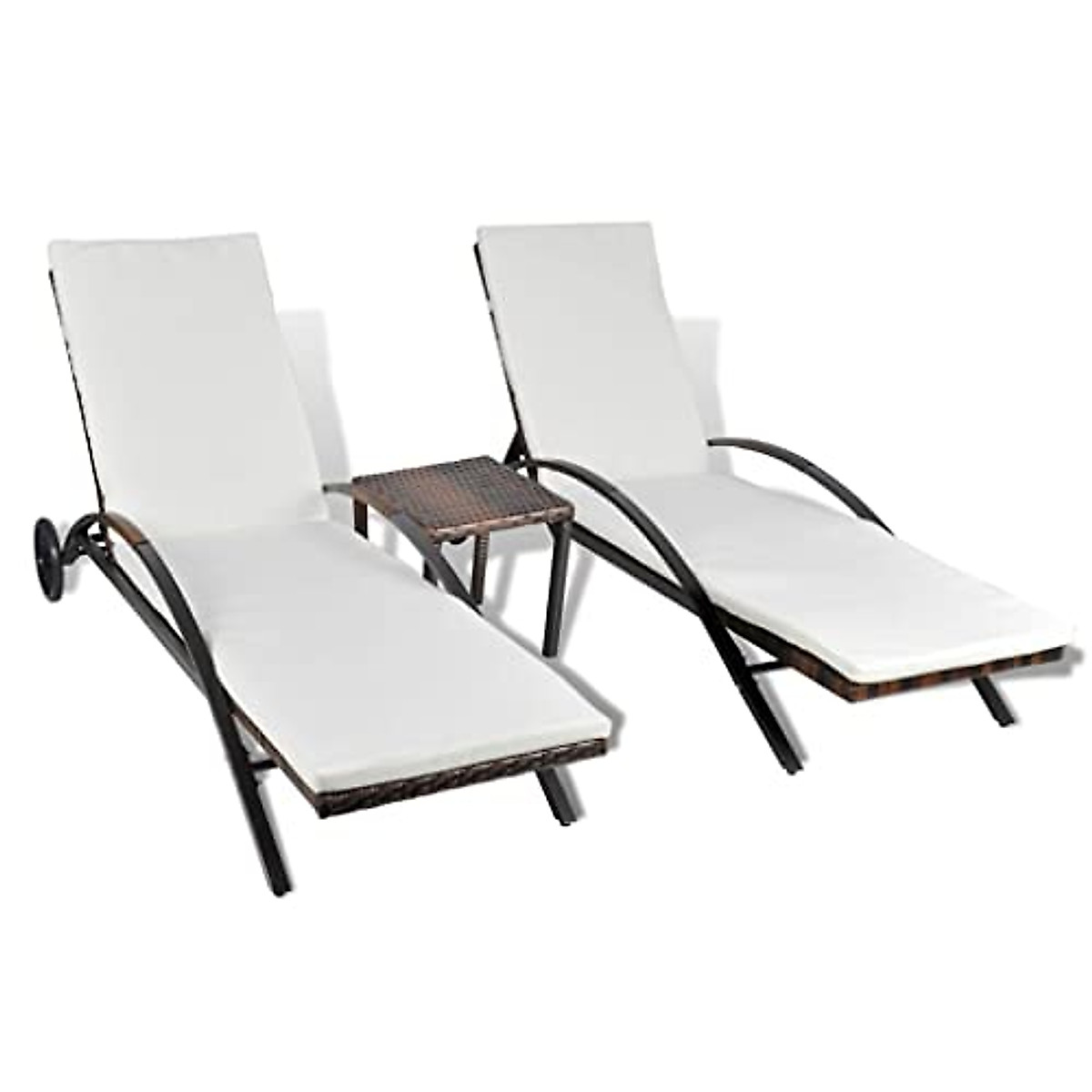 BUKSCYJS Outdoor Lounge Chair,Lounge Chairs for Outside Set of 2,Chaise lounges for Outside Patio,Backyard Lounge Chairs,Sun Loungers with Table Poly Rattan Brown,Lounge Chair for Tanning