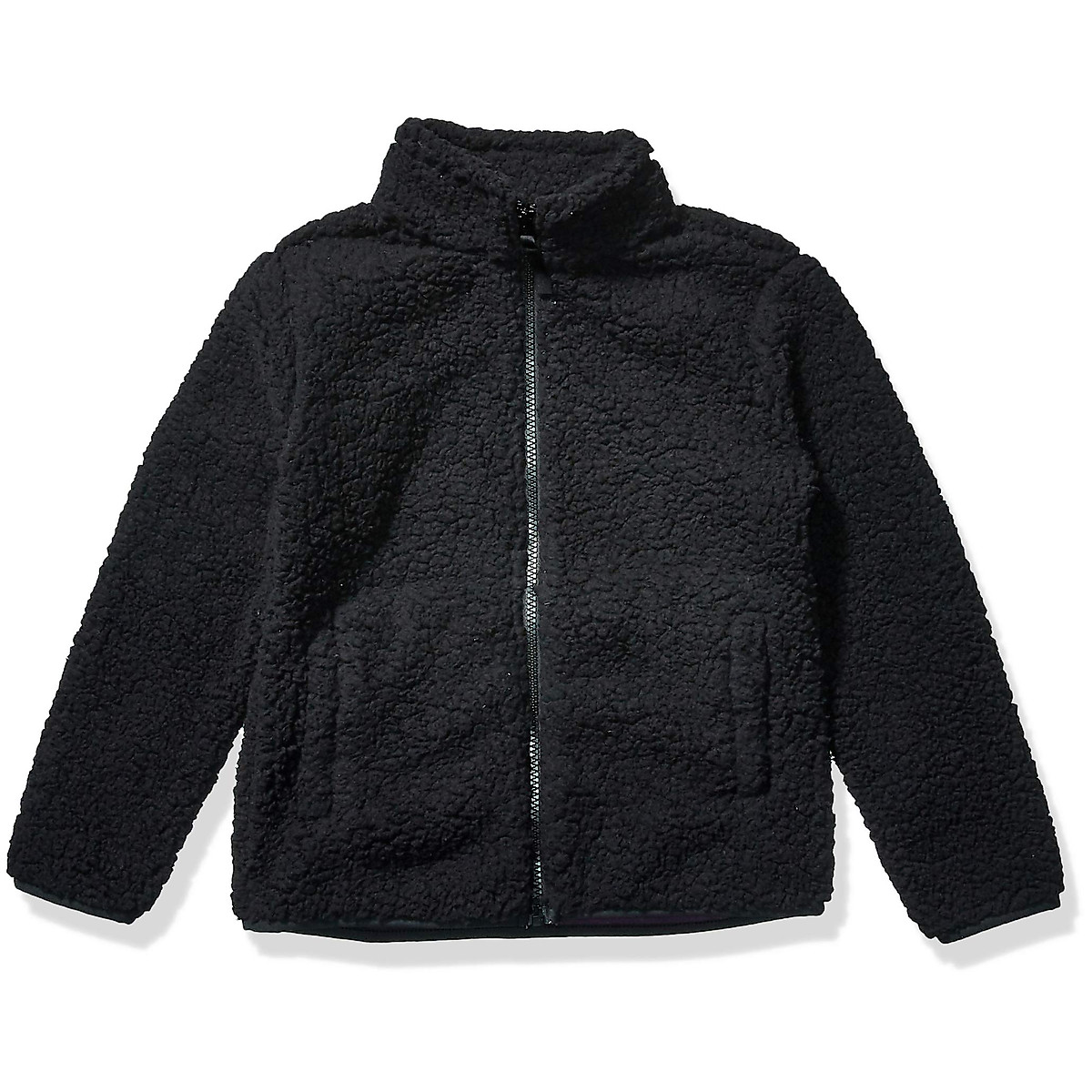 Amazon Essentials Girls' Sherpa Fleece Full-Zip Jacket, Black, Medium