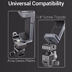 Leaplumin Aluminum Phone Mount for Tripod, Adjustable Phone Tripod Mount with Cold Shoe & Arca Swiss Quick Release Plate,Universal Adjustable Clamp Suitable for iPhone 14 pro/13 Pro/12/11/Samsung