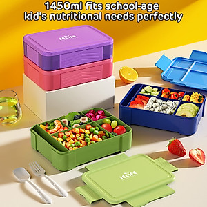 Jelife Bento Box Kids Lunch Box - 1450ml Large Leakproof 6 Compartments Kids Lunchbox Toddler Bento Box with Utensils for School, Book-Style Reusable Lunch Snack Containers for Daycare