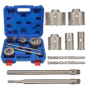 XDOVET 9PCS Concrete Hole Saw Kits with 2 Drill Bits and SDS Plus & Max Shank, Hole Saw Tool Set for Concrete Cement Brick Stone Wall Drilling, Kit Size 30 40 65 80 100 MM