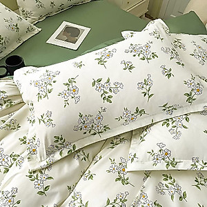 Kimko Floral Bedding Set with Zipper Closure Reversible Soft Flower Duvet Cover Set,Easy Care,Breathable and Durable【4Pcs -1 Duvet Cover + 1 Flat Sheet + 2 Pillowcases】 (Queen, # 05)