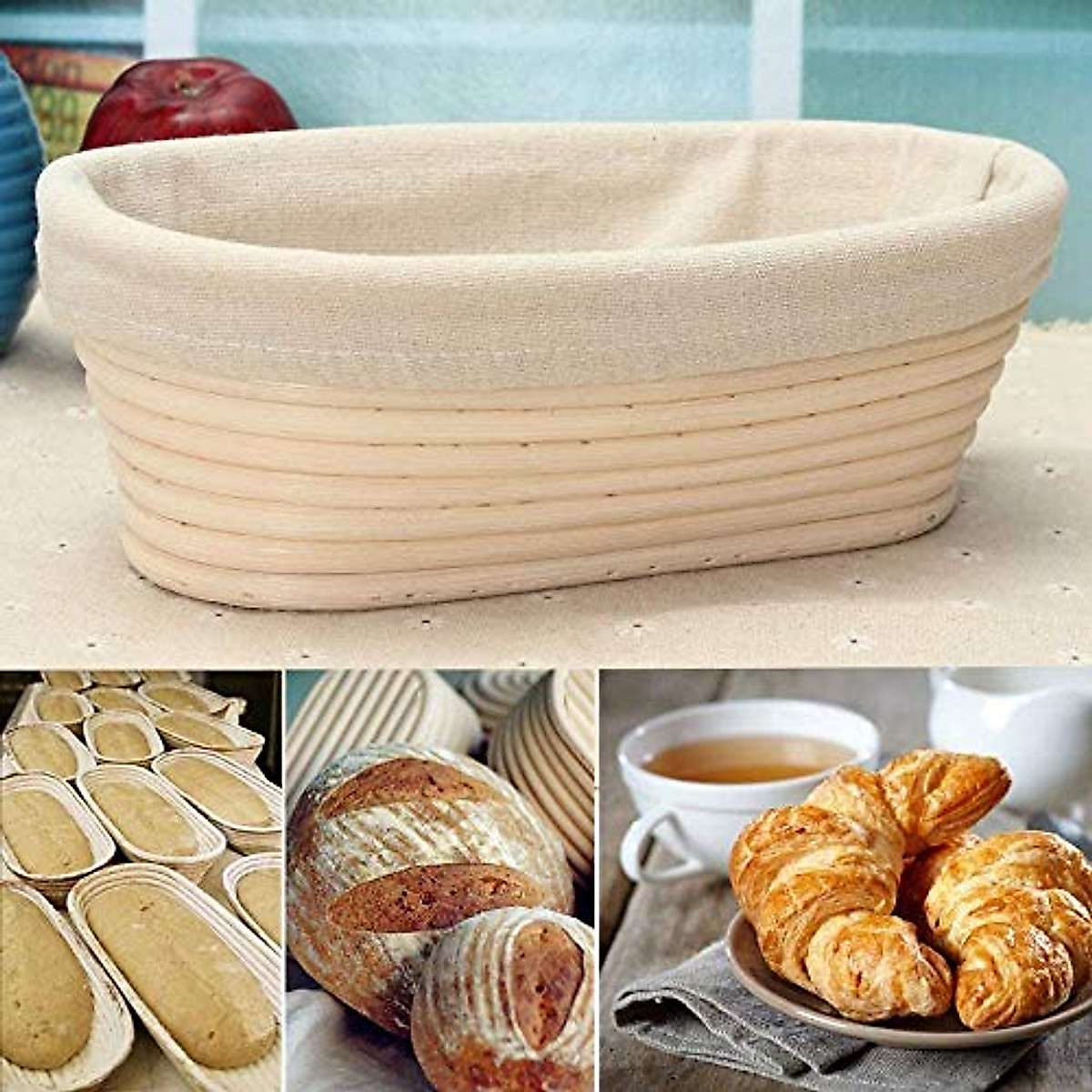 KONGDY Banneton Bread Proofing Basket 2 Pack 10 Inch Oval Bread Proofing Basket, Sourdough Bread Baking Food Tools for Making Baking Fermentation Food Storage Tools