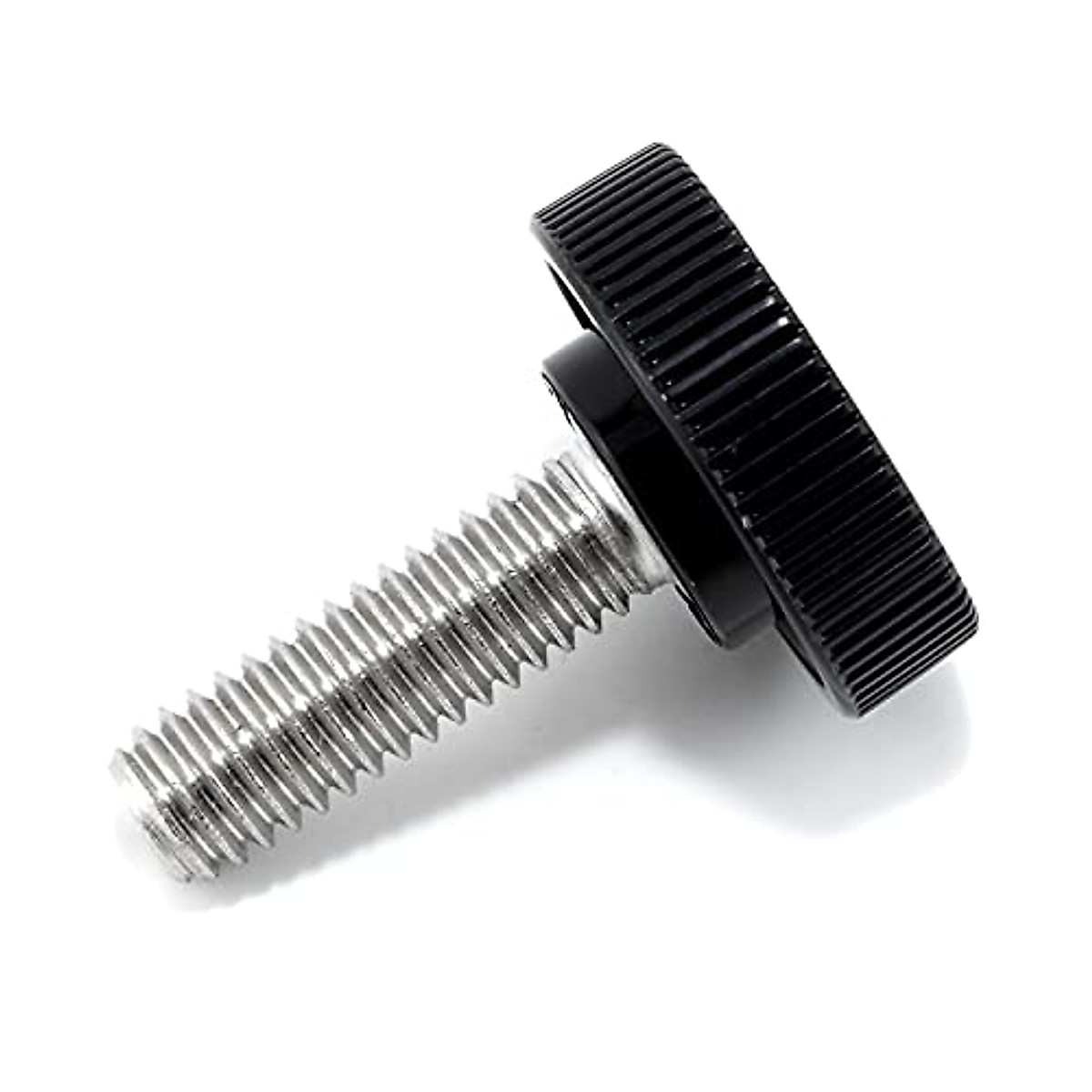 5/16"-18 x 1 Thumb Screw Stainless Steel - Black Knurled Round Plastic Knob - Standard/Coarse Thread Thumbscrew - Length: 1.000" - Proudly Built in USA - Package of (4)