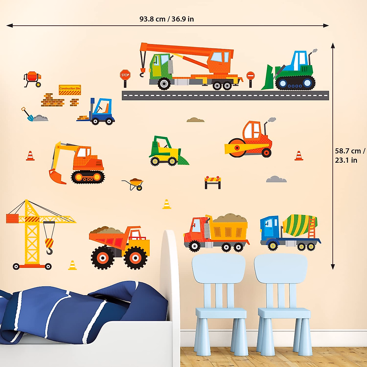DECOWALL DS-8012 Construction Site Cars Island Kids Wall Stickers Wall Decals Peel and Stick Removable Wall Stickers for Kids Nursery Bedroom Living Room (Small) d?cor