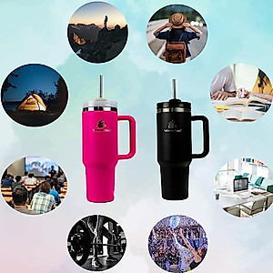 MONOHYDRO 40 oz Tumbler with Handle and Straw - tumbler with straw Stainless Steel Insulated Cup -stainless steel straw, Eco-friendly Materials - maintain temperature - Christmas Gift - Pink