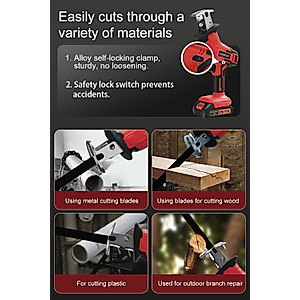 Cordless Reciprocating Saw, 2 x 2.0Ah Battery, Cordless Variable Speed, Blades Kit for Wood/Metal/PVC Cutting RED-A