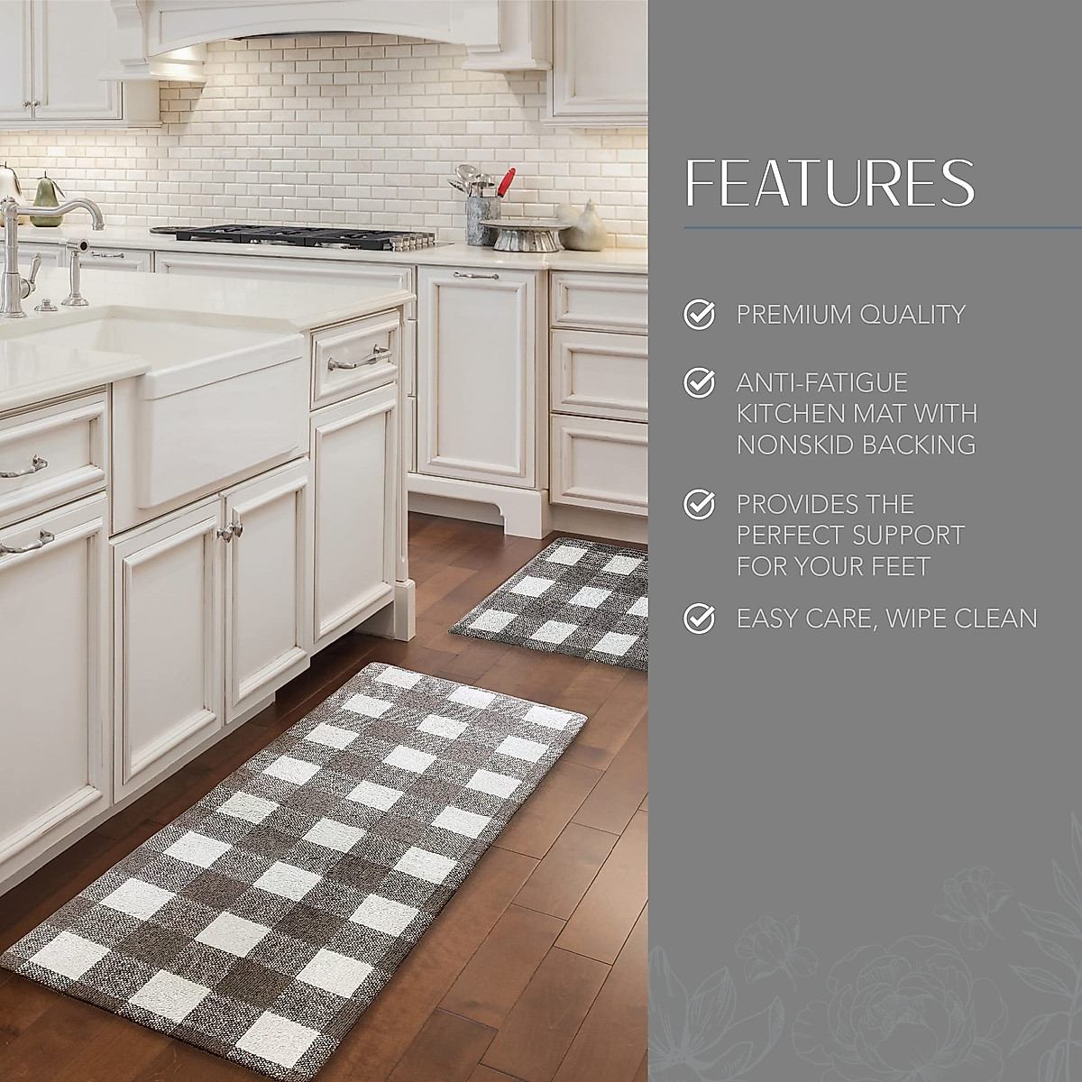 Elrene Home Fashions Farmhouse Living Rustic Comfort Anti-Fatigue Kitchen Mat, 18" x 48", Gray/White