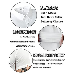 ATFORNA Dress Shirts for Men Cotton Slim Fit Stretch Button Down Shirts Business Causal Blouses White